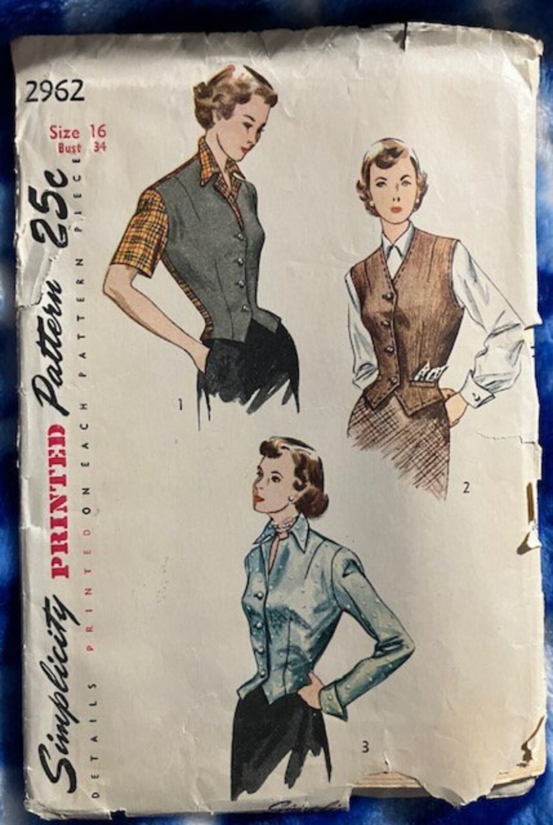 1949 Simplicity 2962 - Size 16/34" Bust - Etsy