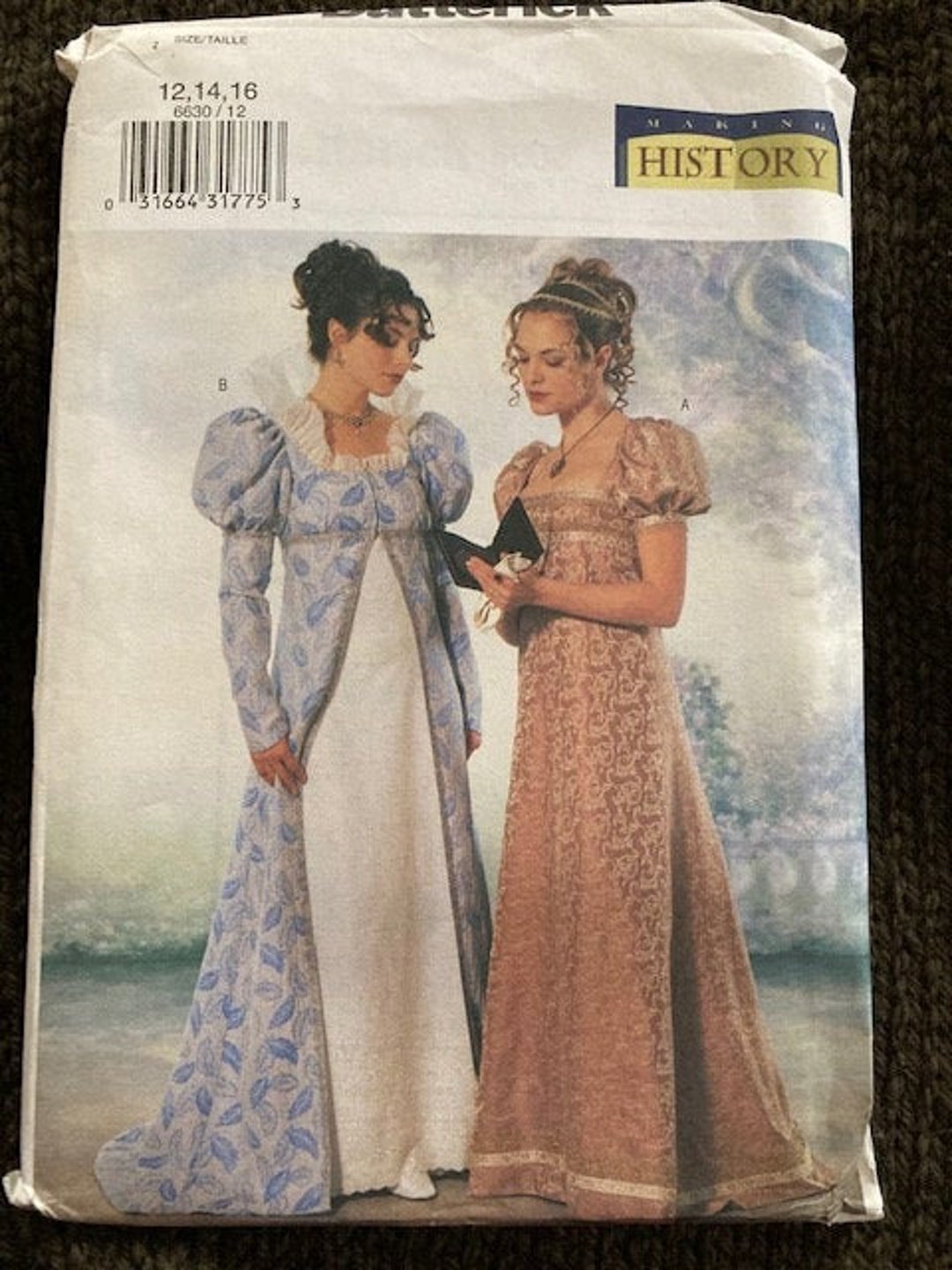 UNCUT Butterick "making History" Pattern 6630 - Jane Austen Dress Sizes ...