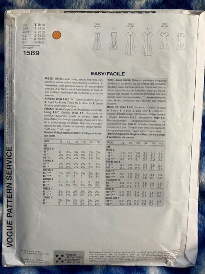 UNCUT 80-90s Vogue Designer Patterns - Anne Klein, Calvin Klein, Platt ...