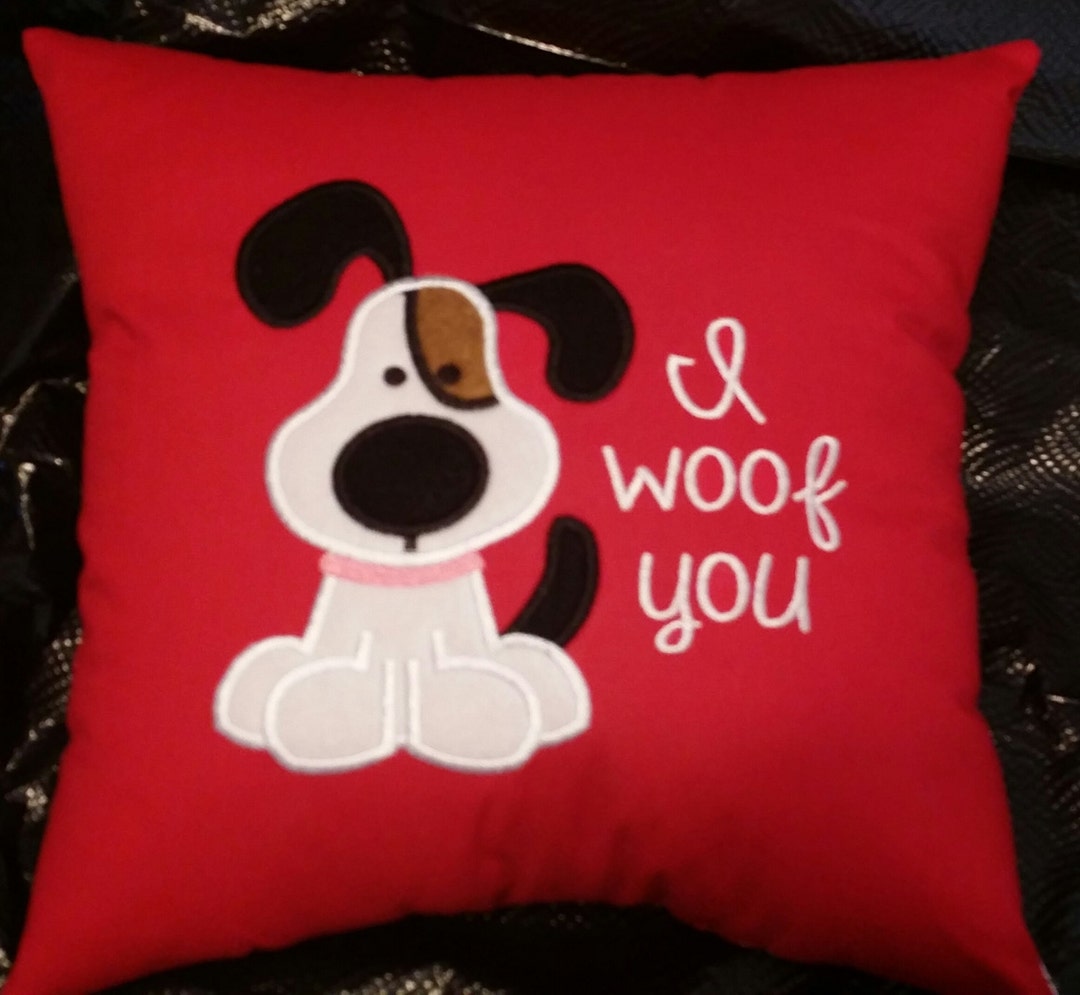 I Woof You Pillow: Embroidered Dog Valentine's Day Decor - Etsy