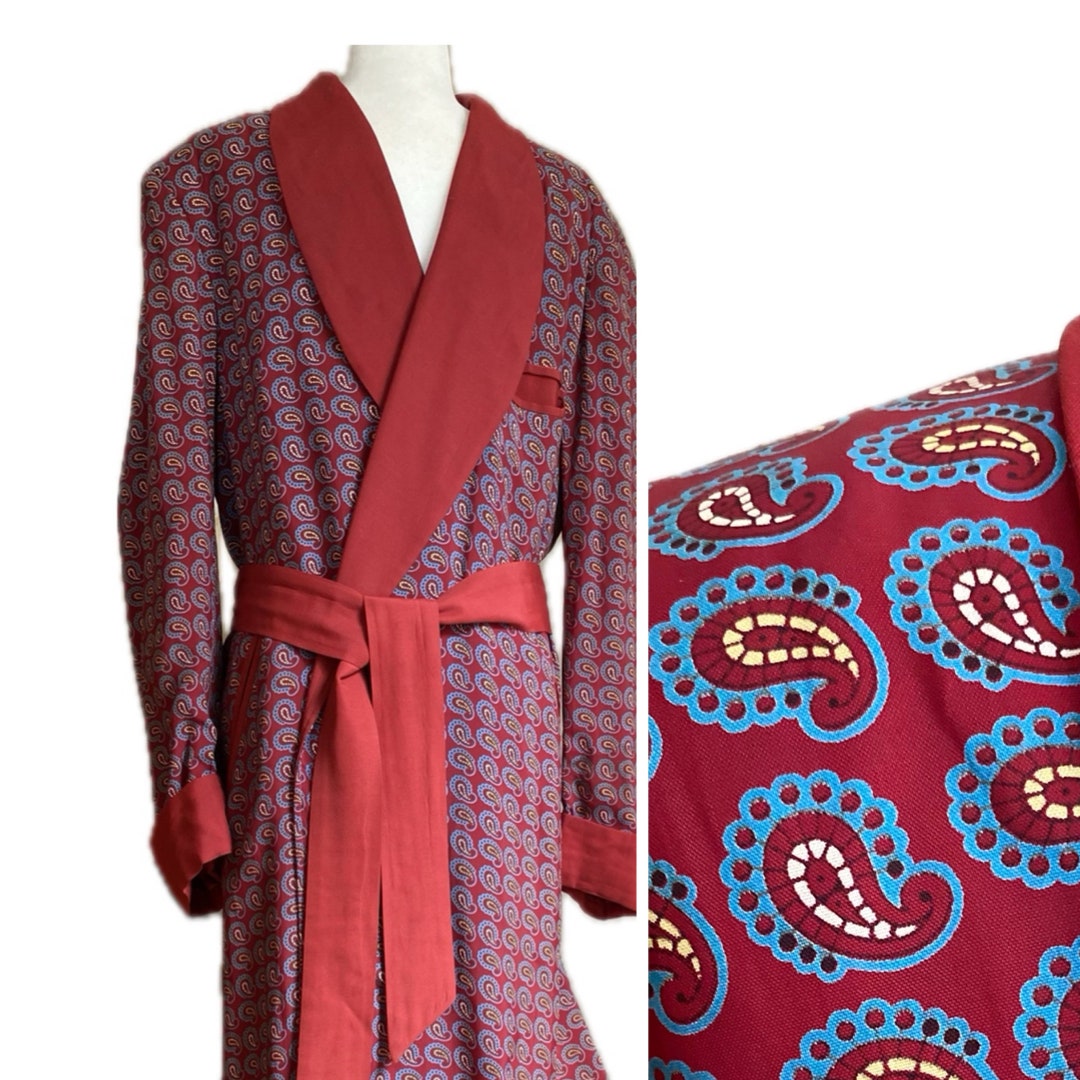 Vintage Royal Robes Smoking Jacket, 1940 / 1950 Robe, Red, Blue ...