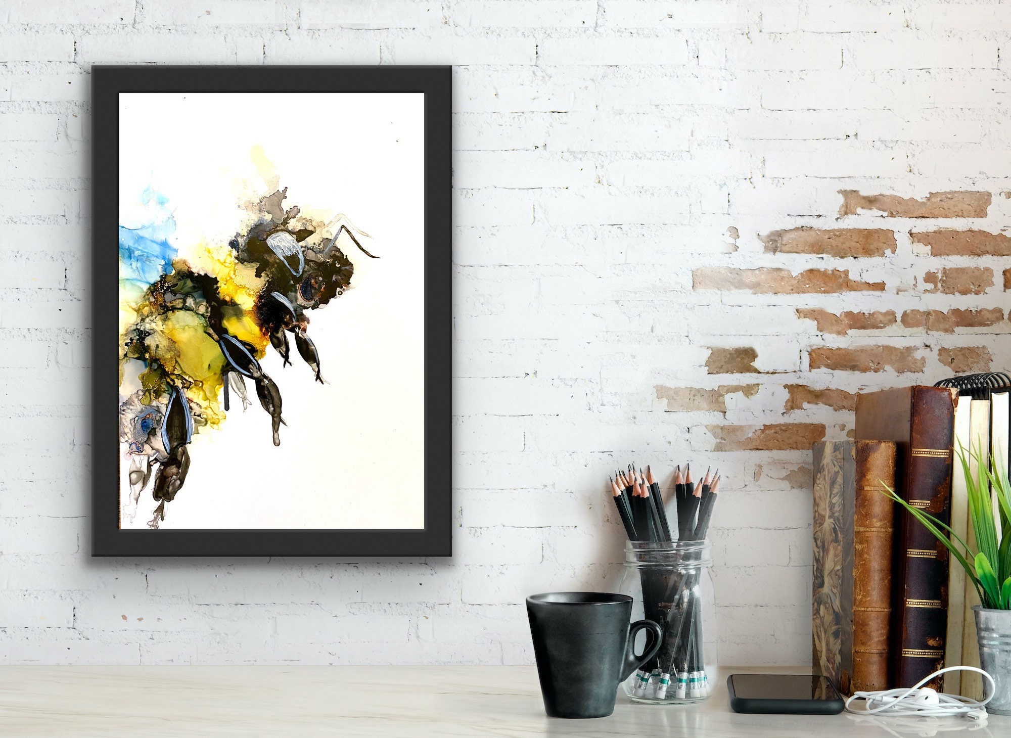 Abstract Bumble Bee A4 Painting Abstract Bee Alcohol Ink Painting Ink ...