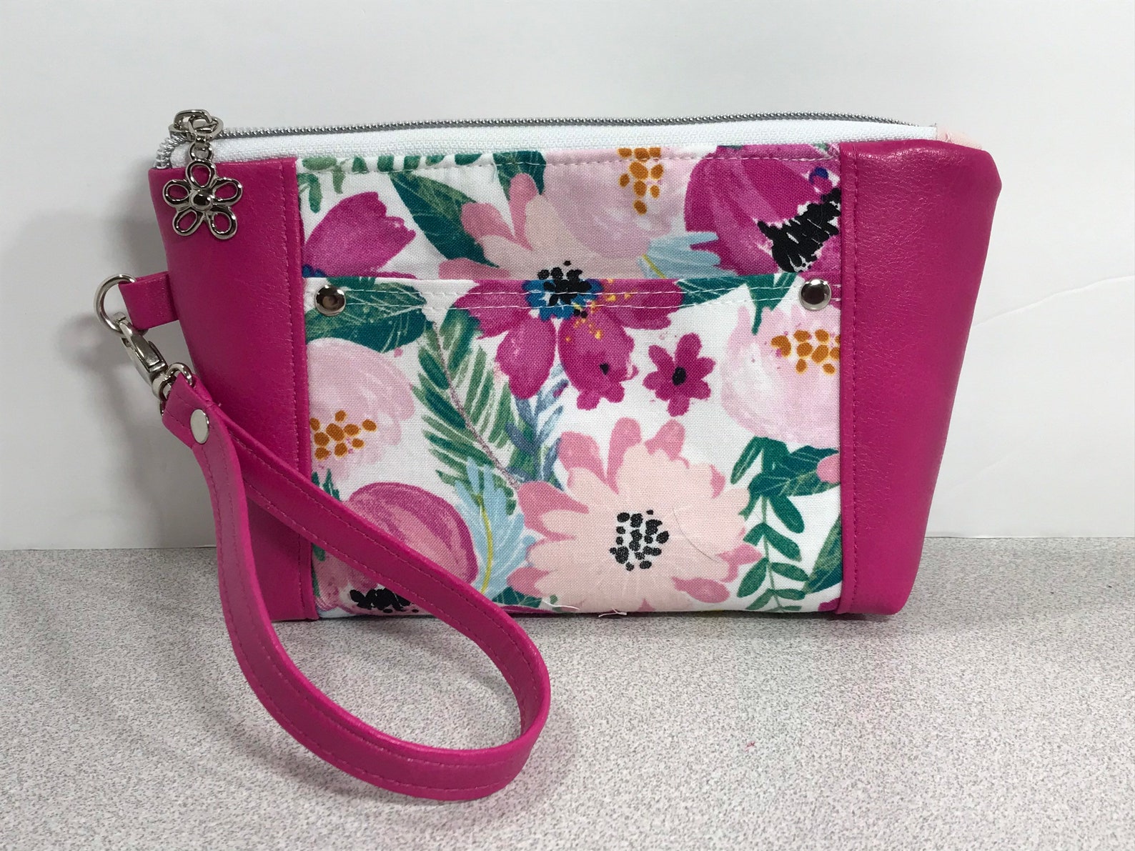 Pink Floral Wristlet - Etsy