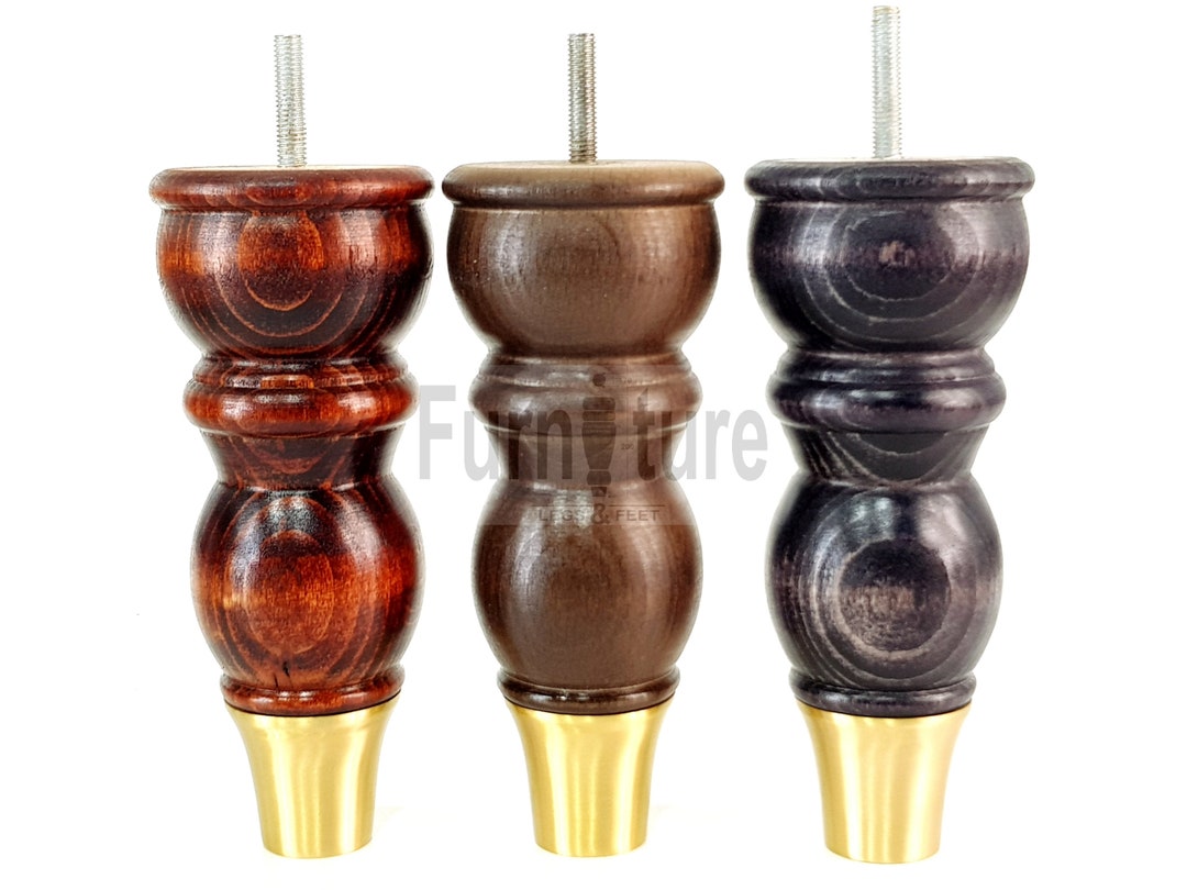 Solid Wood Furniture Feet With Brass Slipper Cup Tip Set of 4 Legs ...
