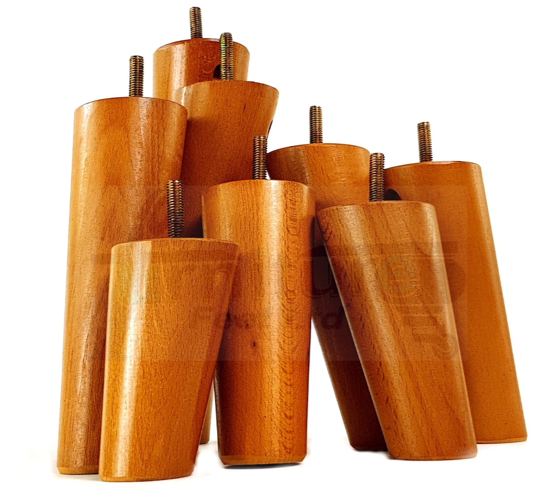 Wood Round Angled Furniture Feet 100mm to 240mm High Mid Century Retro ...