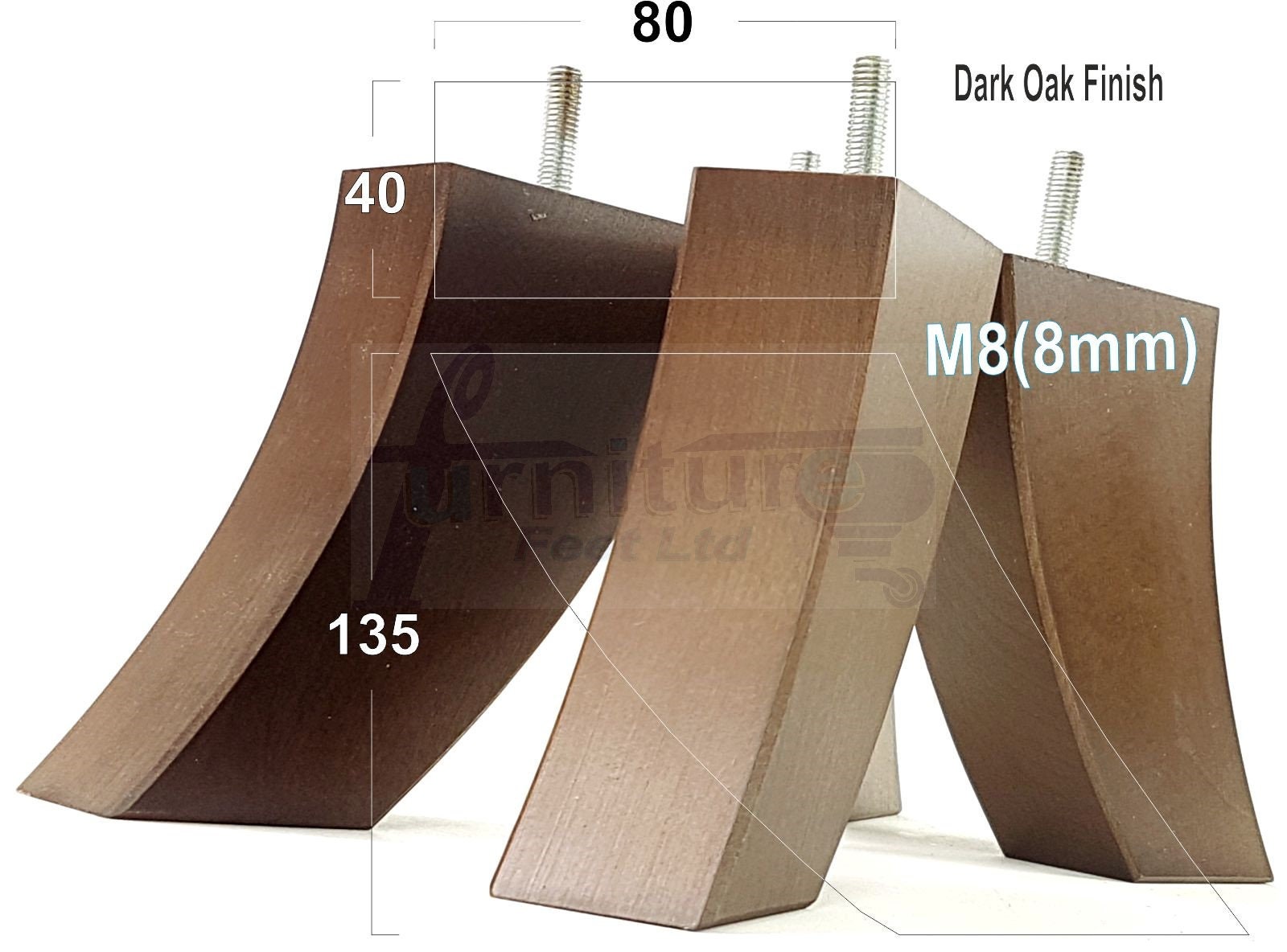 Curved Wooden Feet Solid Wood Furniture Legs Set of 4 135mm High for ...