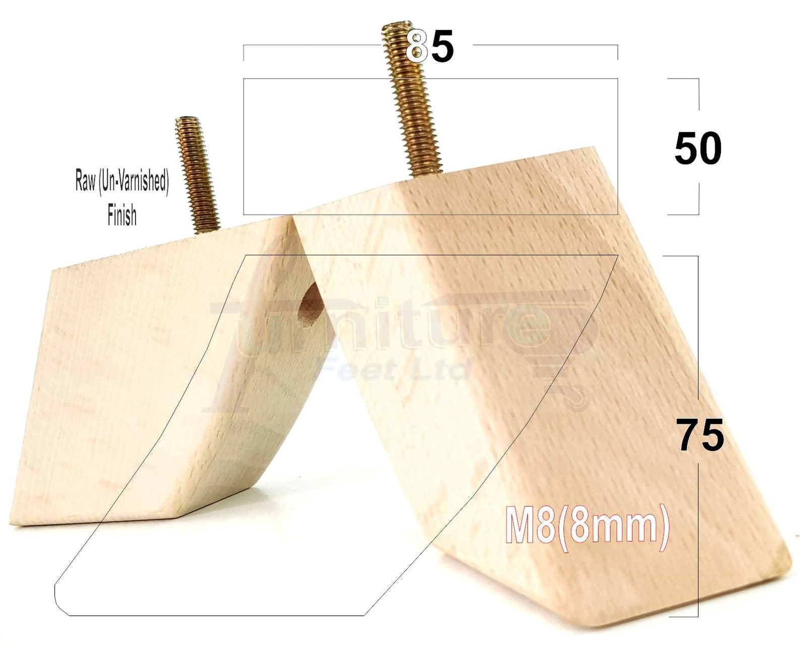 Solid Wood Curved Block Furniture Legs Replacment Feet 75mm High ...