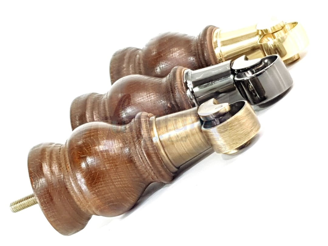 4 Turned Wood Castor Legs 150mm High Chair Furniture Feet Antique Brown ...