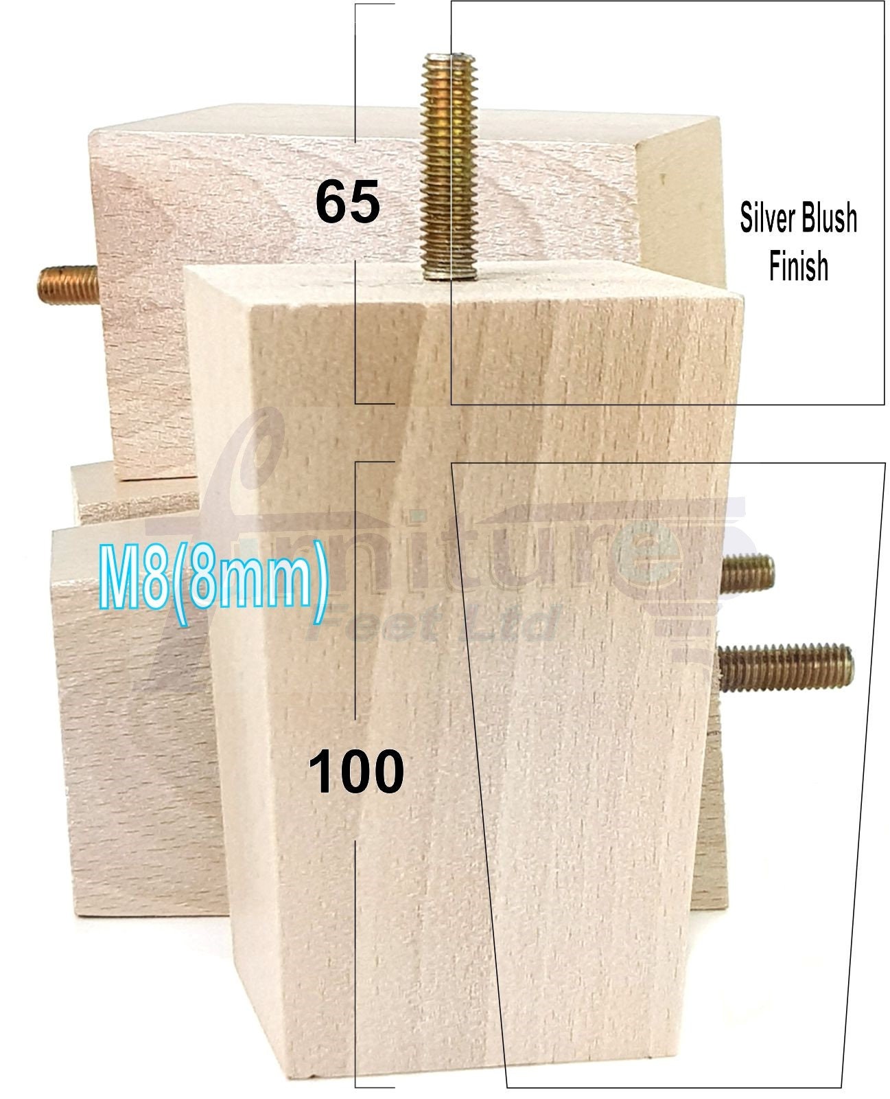 Solid Wood Furniture Feet Square Replacement Block Tapered Legs 100mm ...