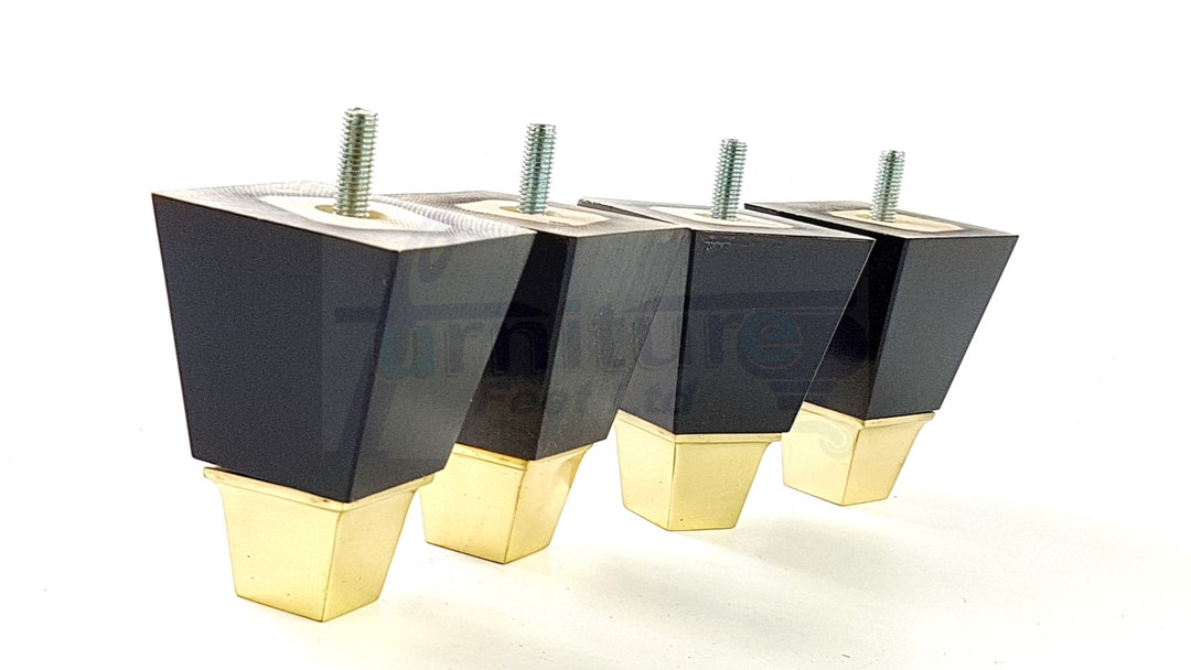 4 Solid Wood Square Replacement Furniture Feet Black With Brass Cup ...