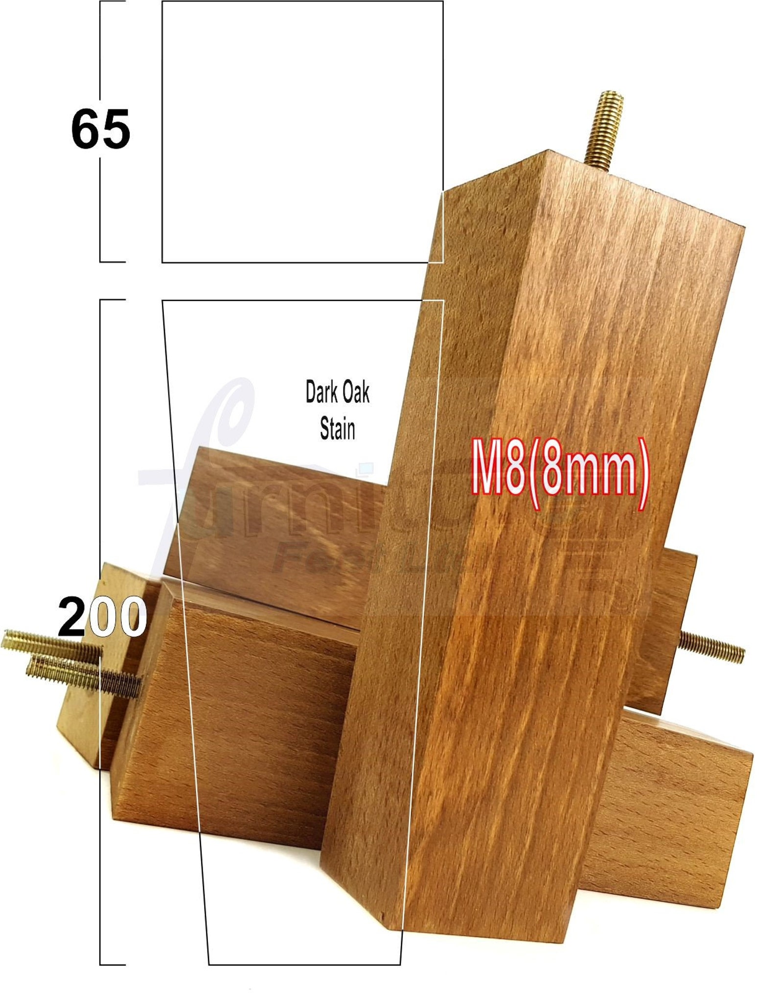 Solid Wood Furniture Feet Square Replacement Block Tapered Legs 200mm ...