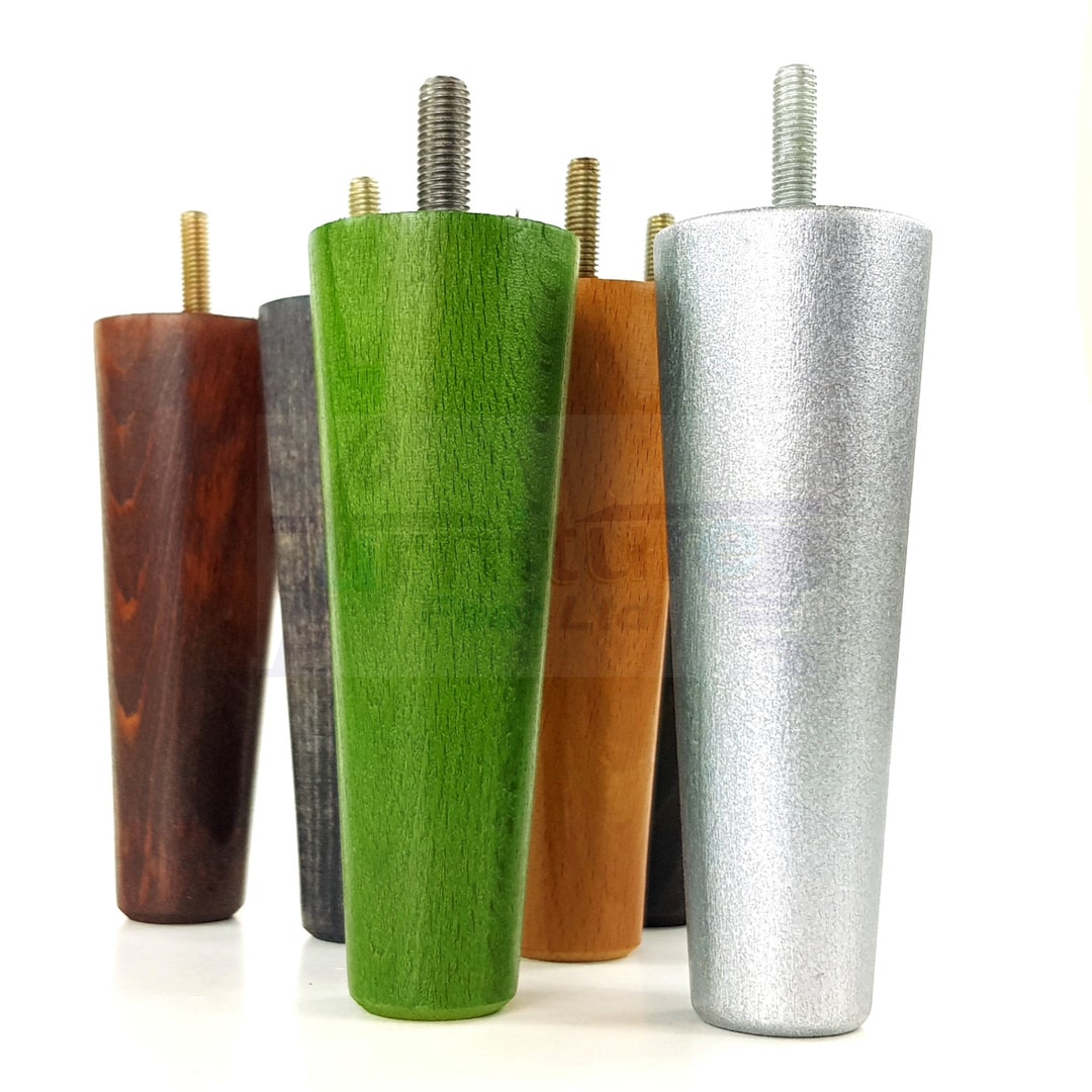 Set of 4 Solid Wood Turned Feet Replacement Mid Century Furniture Legs ...