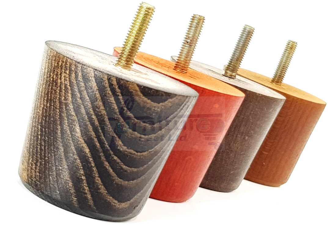 4 Replacement Bun Feet 60mm High Solid Wood Turned Furniture Legs ...