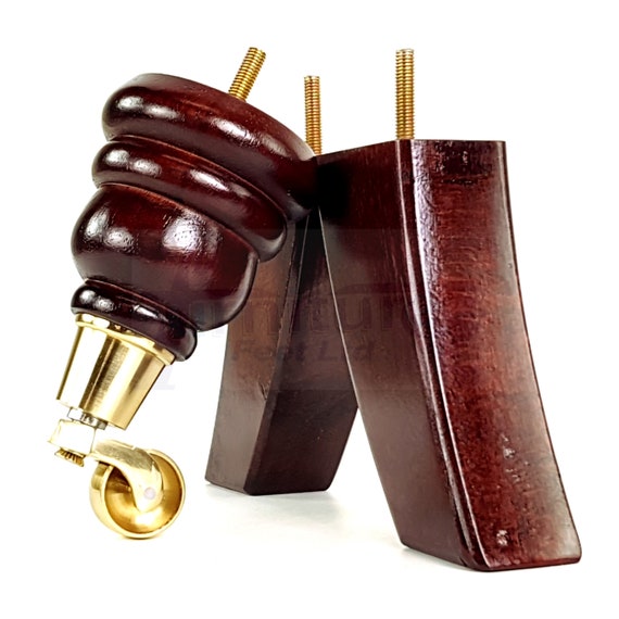 Solid Wood Turned Furniture Feet 2 With Brass Castors and 2 - Etsy New ...