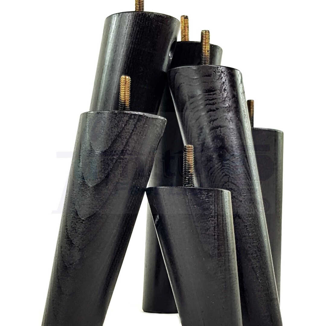 4 Black Solid Wood Angled Furniture Feet 100mm to 240mm High Mid ...
