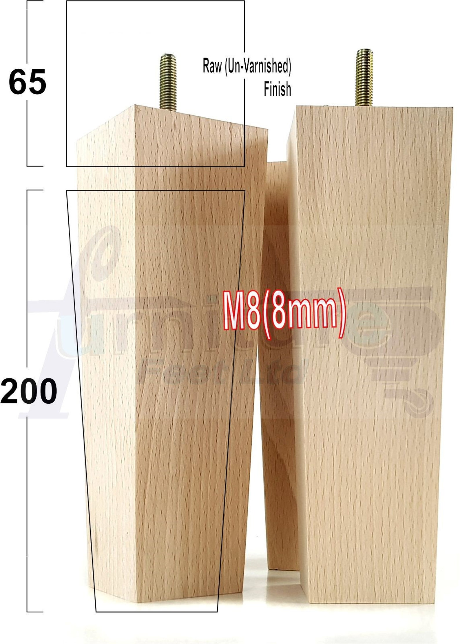 Solid Wood Furniture Feet Square Replacement Block Tapered Legs 200mm ...