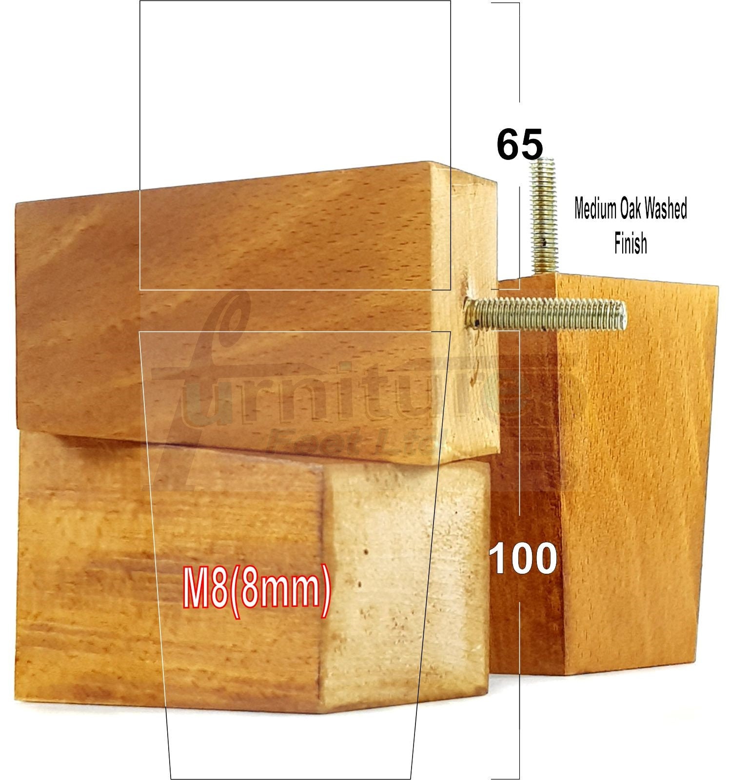 Solid Wood Furniture Feet Square Replacement Block Tapered Legs 100mm ...