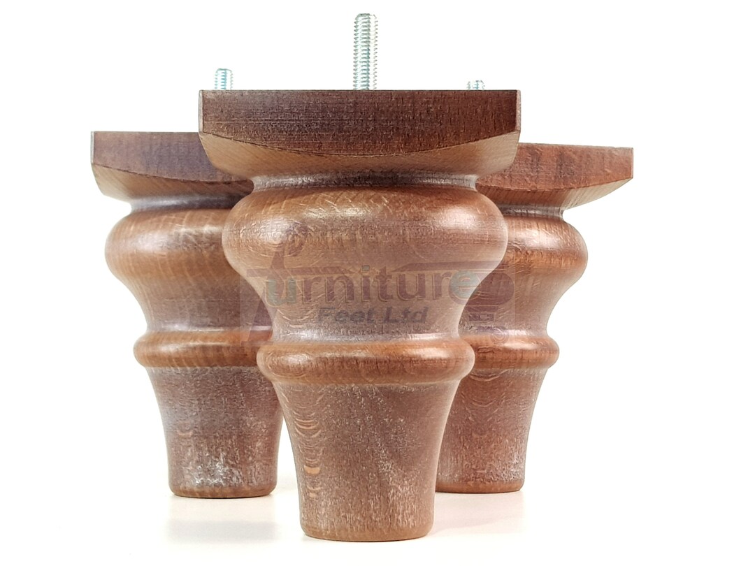 Solid Wood Turned Furniture Legs Replacement Bun Feet 135mm High Limed ...