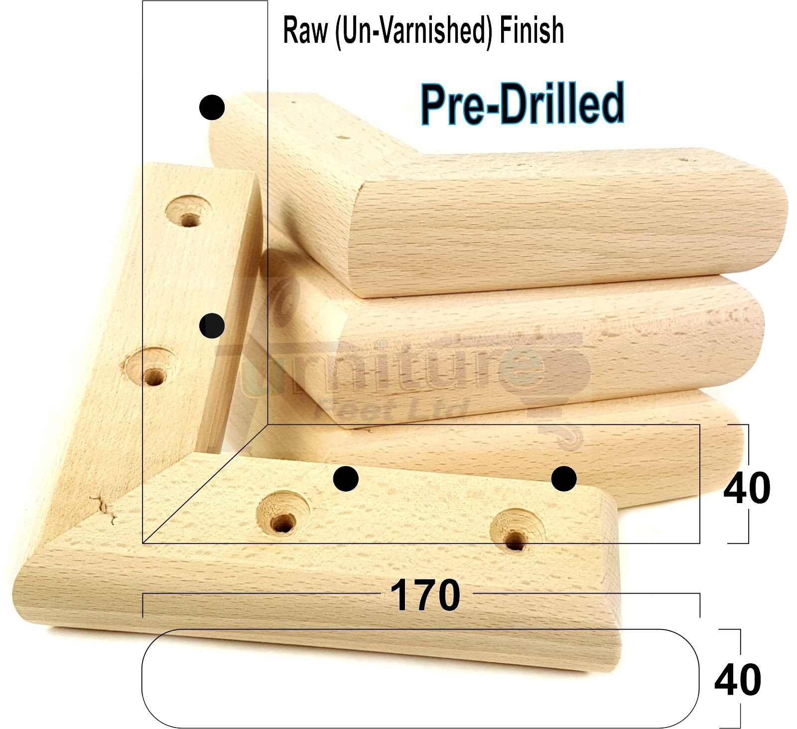 Solid Wood Furniture Legs Replacement Corner Feet 40mm High Multiple ...