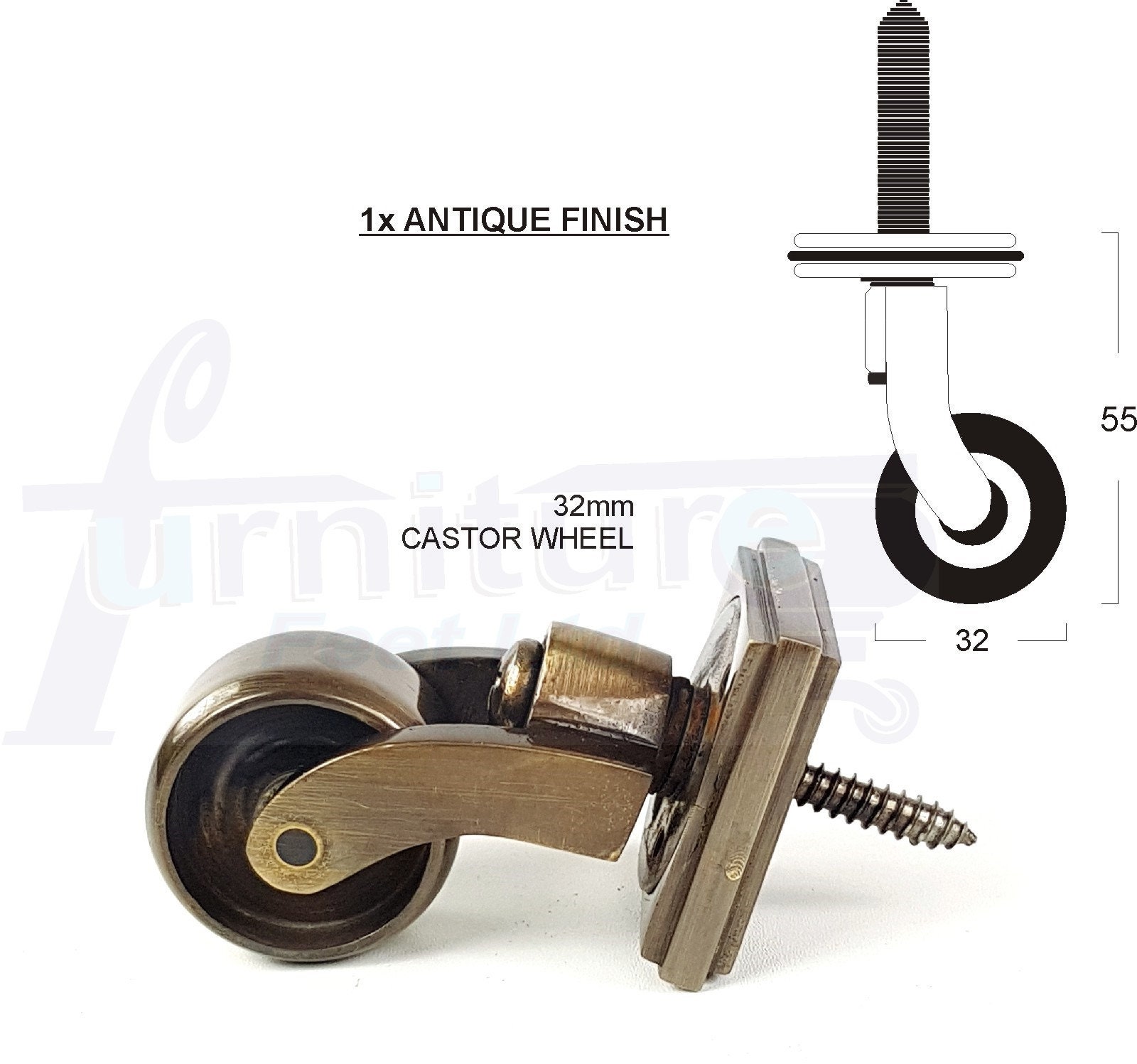 Premium Castor Wheel With Square Embellisher Cup 32mm Brass, Antique ...
