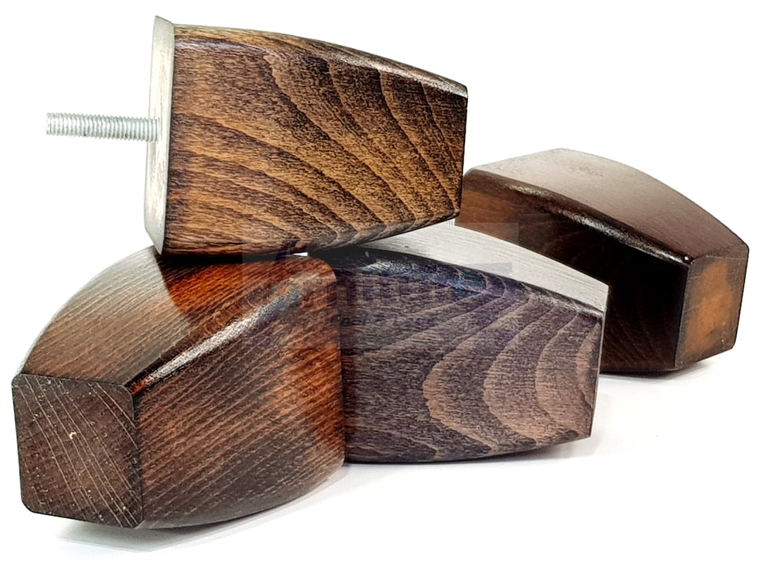 4 Solid Wood Furniture Feet 90mm High Square Tapered Block Replacement ...