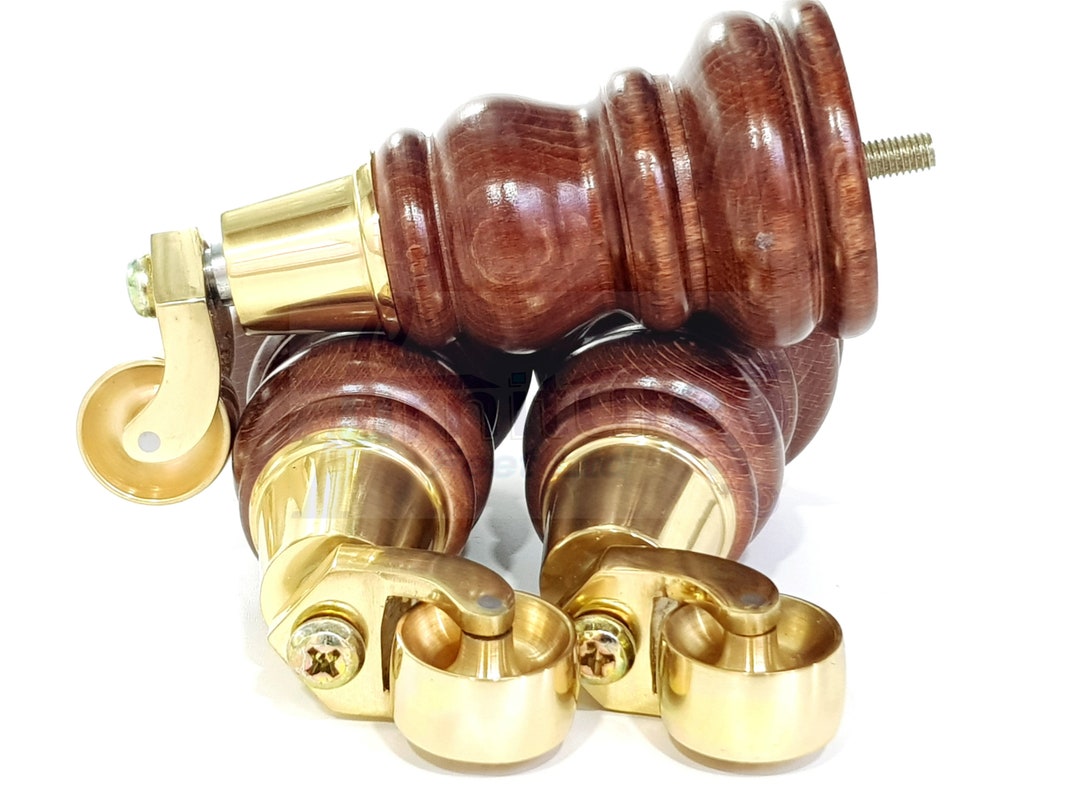 Solid Wooden Feet With Brass Castors Set of 4 Legs 155mm High Sofas ...