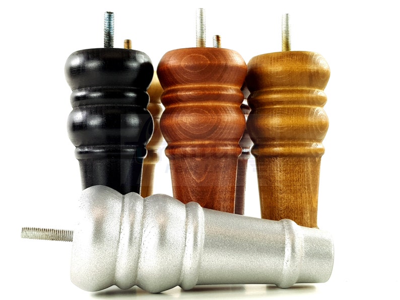 Set of 4 Solid Wooden Turned Furniture Legs Replacement Bun Feet 165mm ...