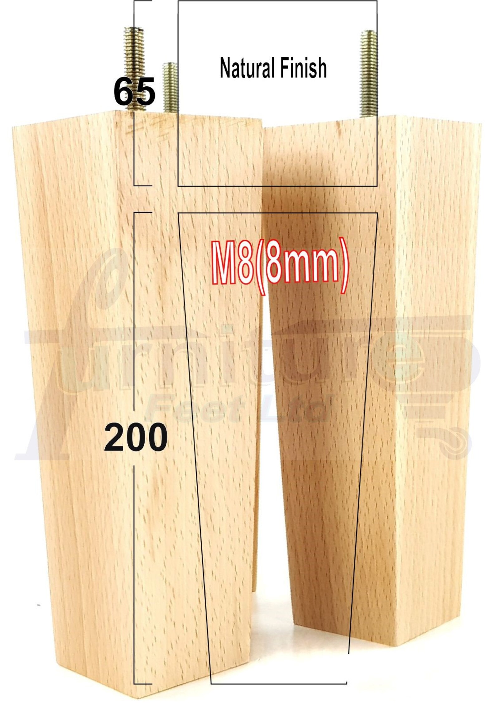 Solid Wood Furniture Feet Square Replacement Block Tapered Legs 200mm ...