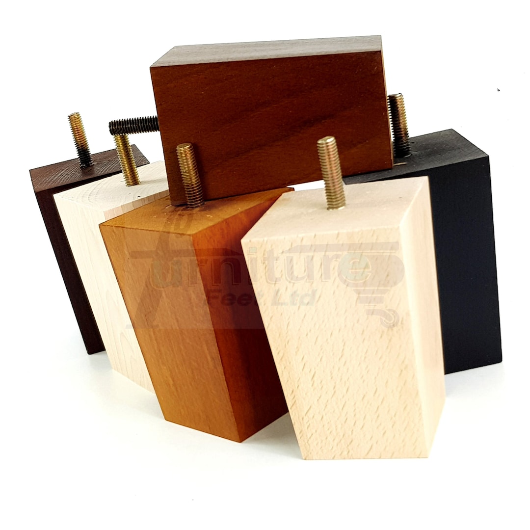 Solid Wood Furniture Feet Square Replacement Block Tapered Legs 100mm ...