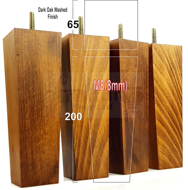Solid Wood Furniture Feet Square Replacement Block Tapered Legs 200mm ...