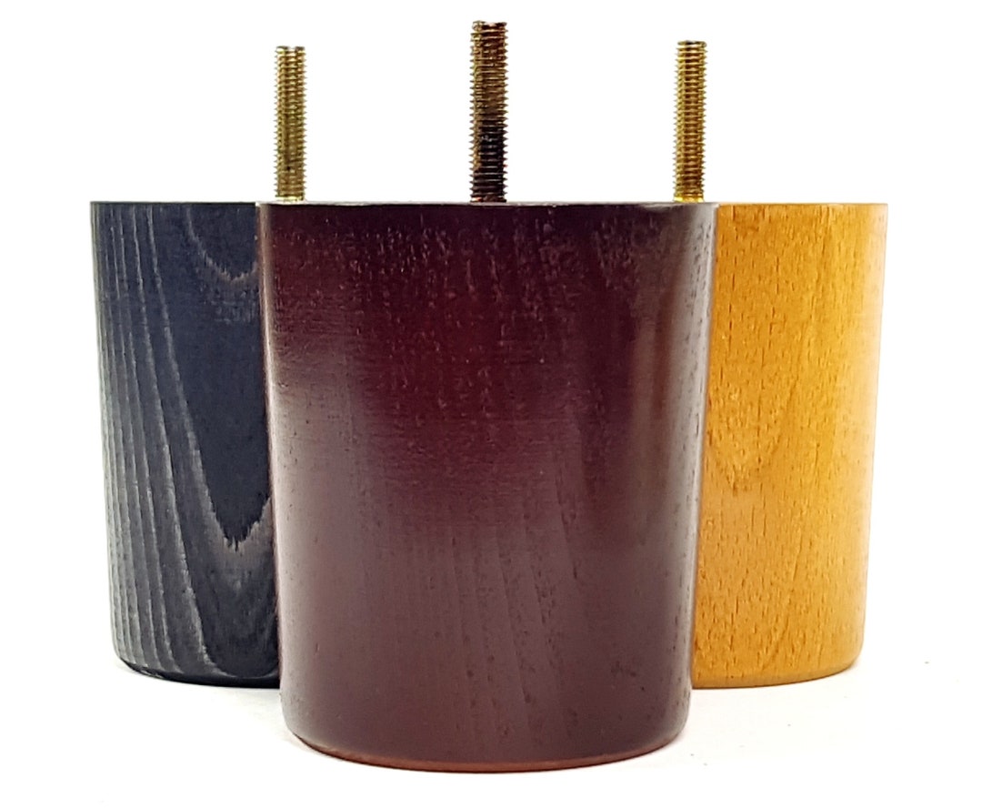 Turned Solid Wood Furniture Legs Round Replacement Bun Feet 100mm High ...