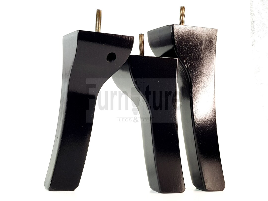 4 Solid Wood Black Furniture Feet Square Curved Legs 180mm - 225mm High ...