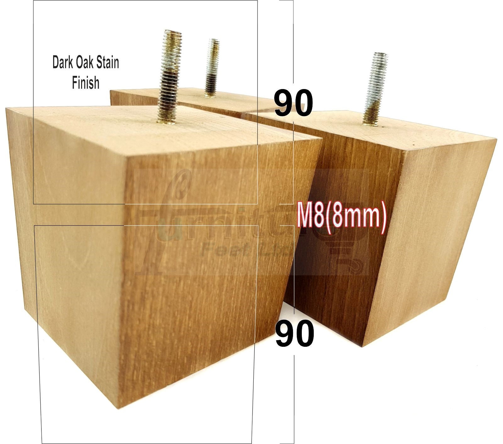 Solid Wood Square Feet Replacement Block Legs 90mm High Multiple ...