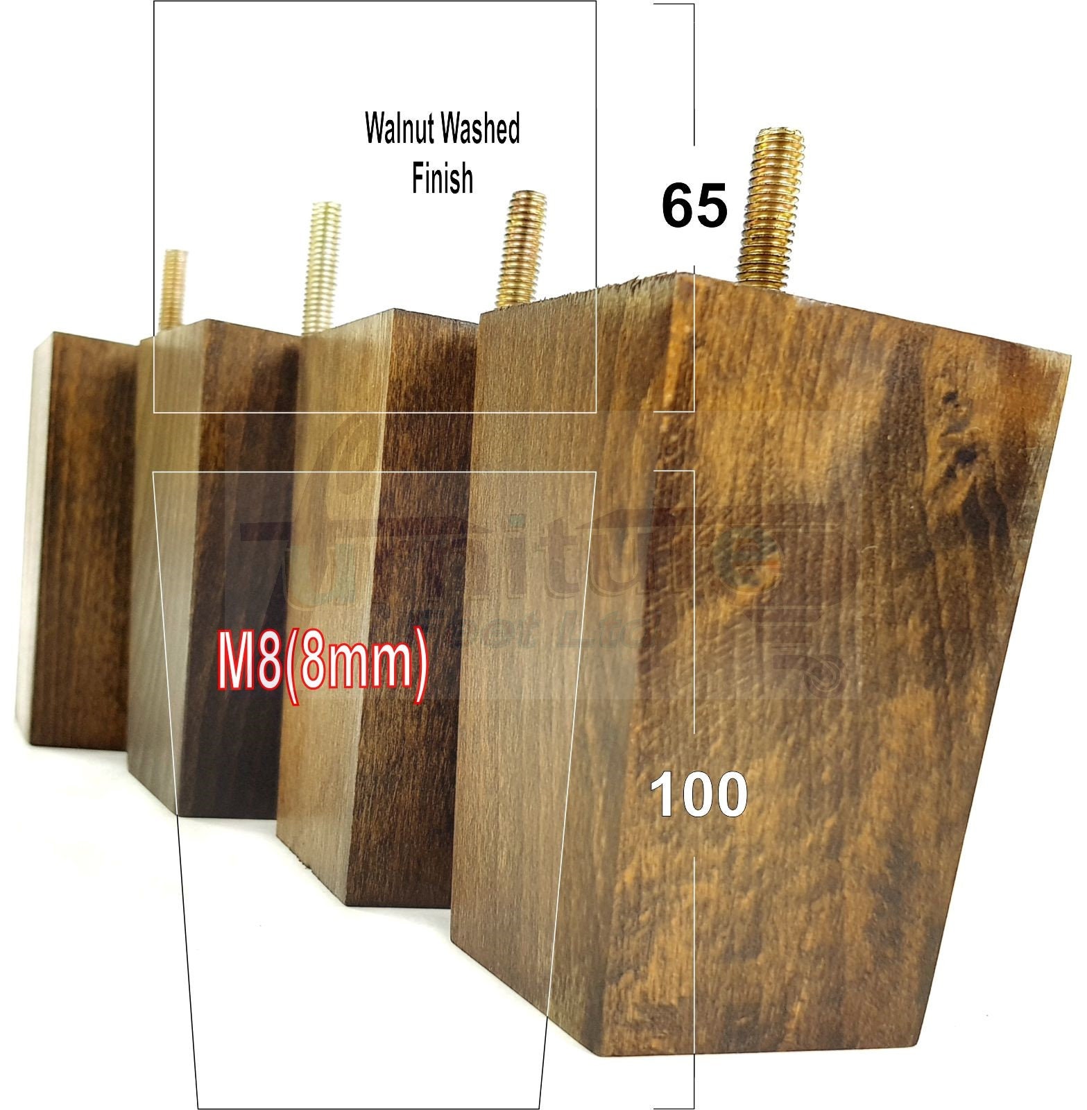 Solid Wood Furniture Feet Square Replacement Block Tapered Legs 100mm ...