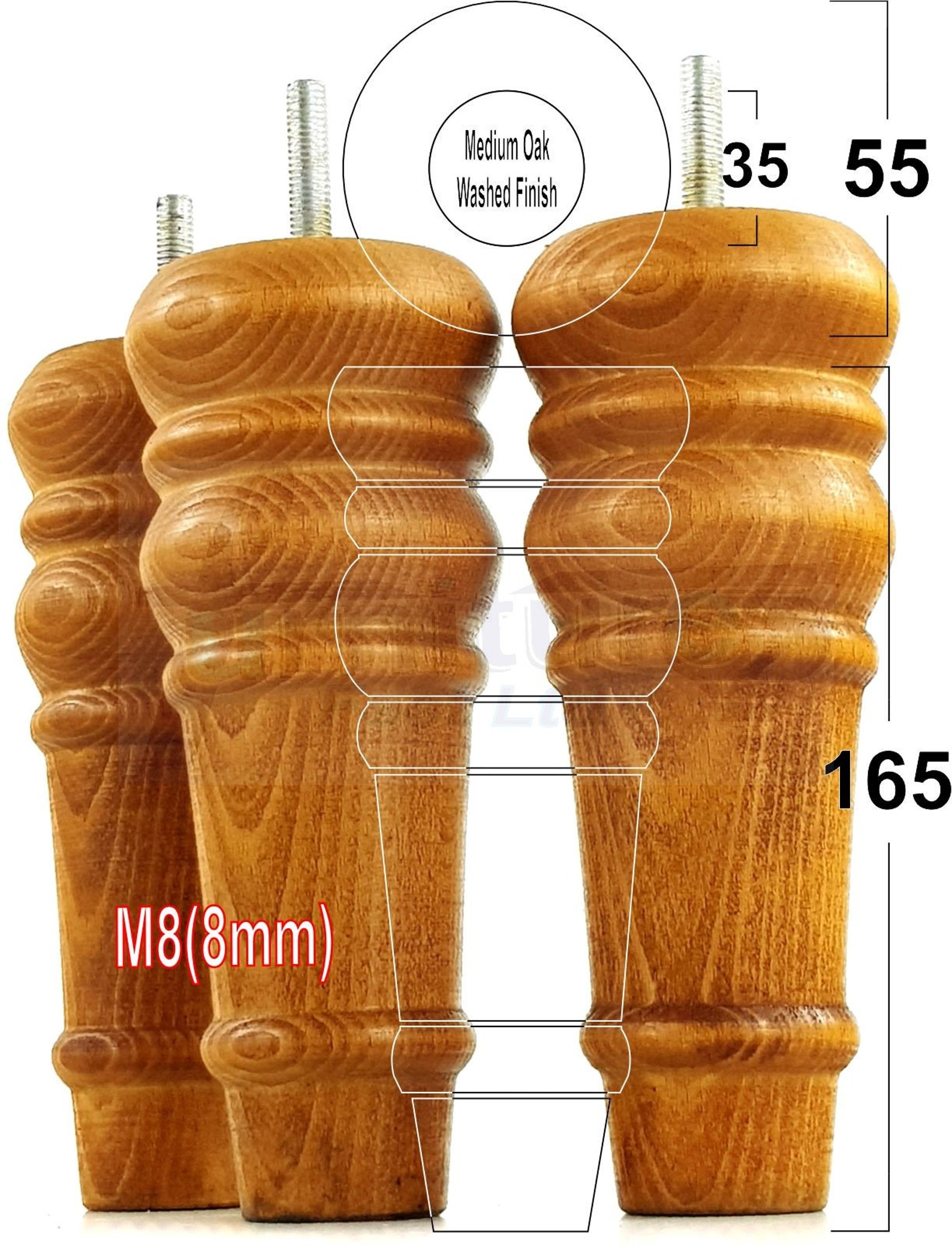 4 Solid Wooden Turned Furniture Legs Replacement Bun Feet 165mm High ...
