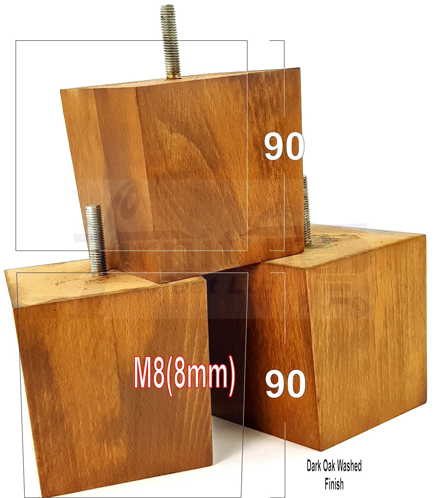 Solid Wood Square Feet Replacement Block Legs 90mm High Multiple ...