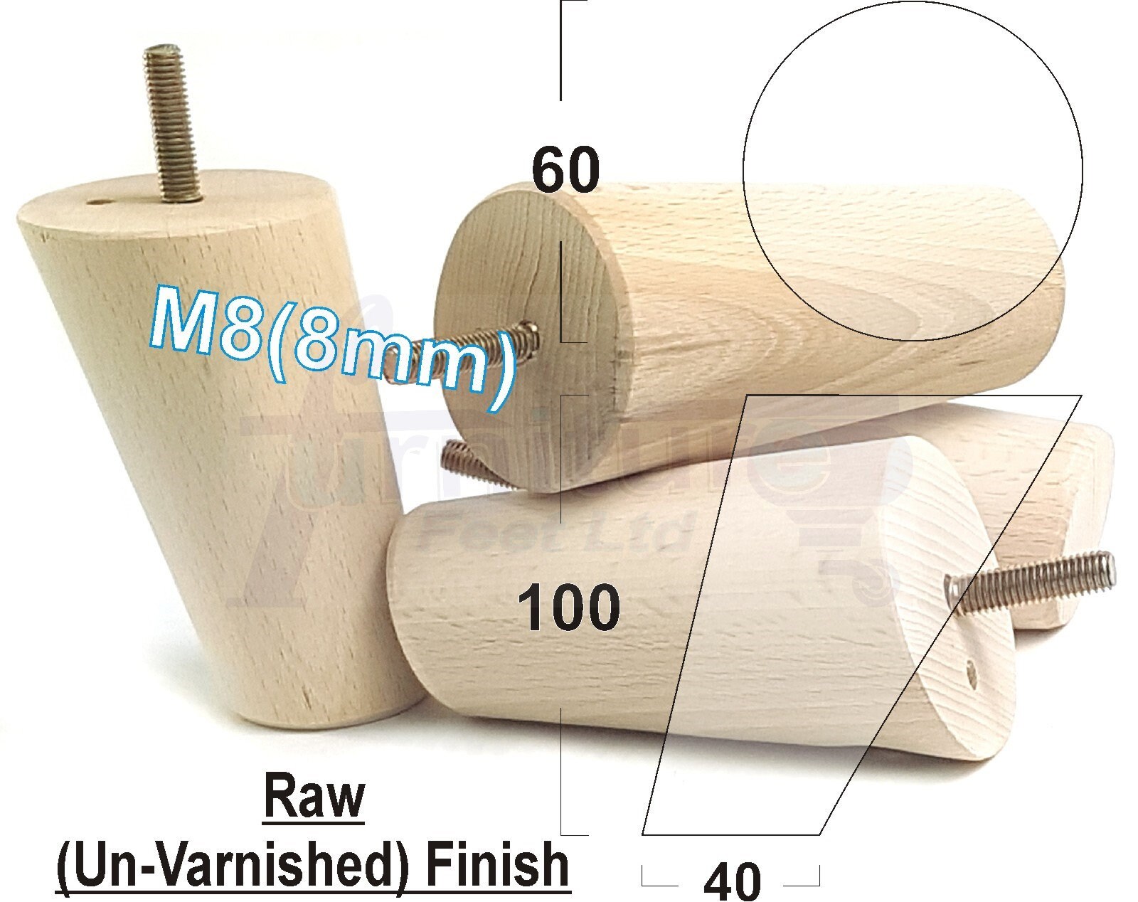 Solid Wood Angled Round Furniture Feet 100mm to 240mm High Mid - Etsy UK