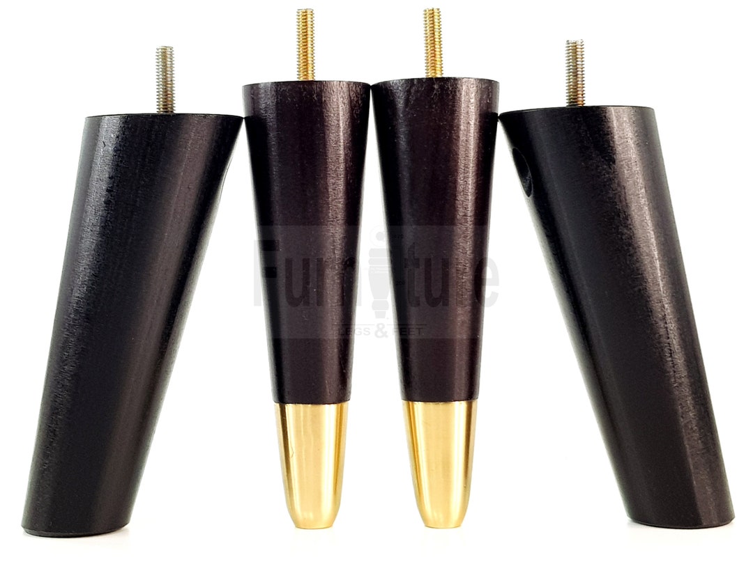 2 Black With Brass Slipper Cup Wood Furniture Feet 170mm High 2 Angled ...