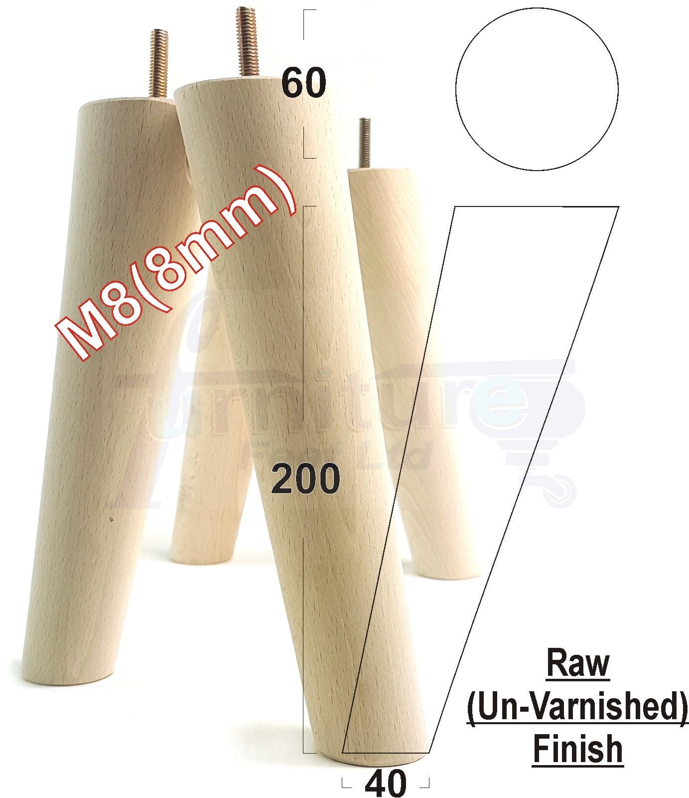 Solid Wood Angled Round Furniture Feet 100mm to 240mm High Mid - Etsy UK