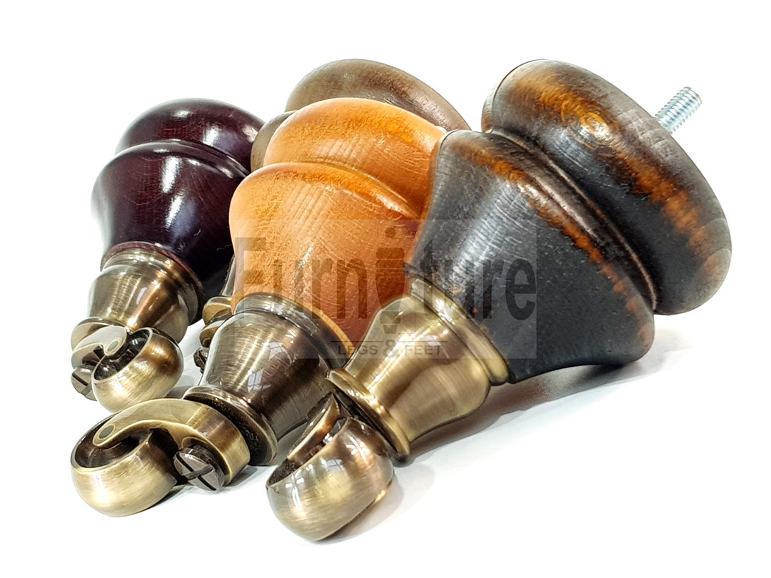 4 Wood Turned Castor Feet Furniture Sofas Footstools Chair Classic ...