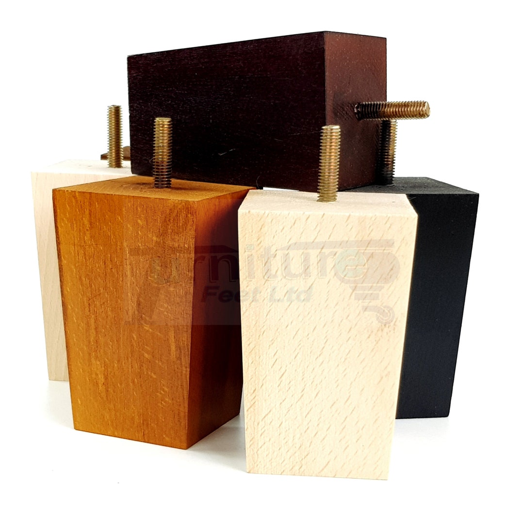 Solid Wood Furniture Feet Square Replacement Block Tapered Legs 100mm ...