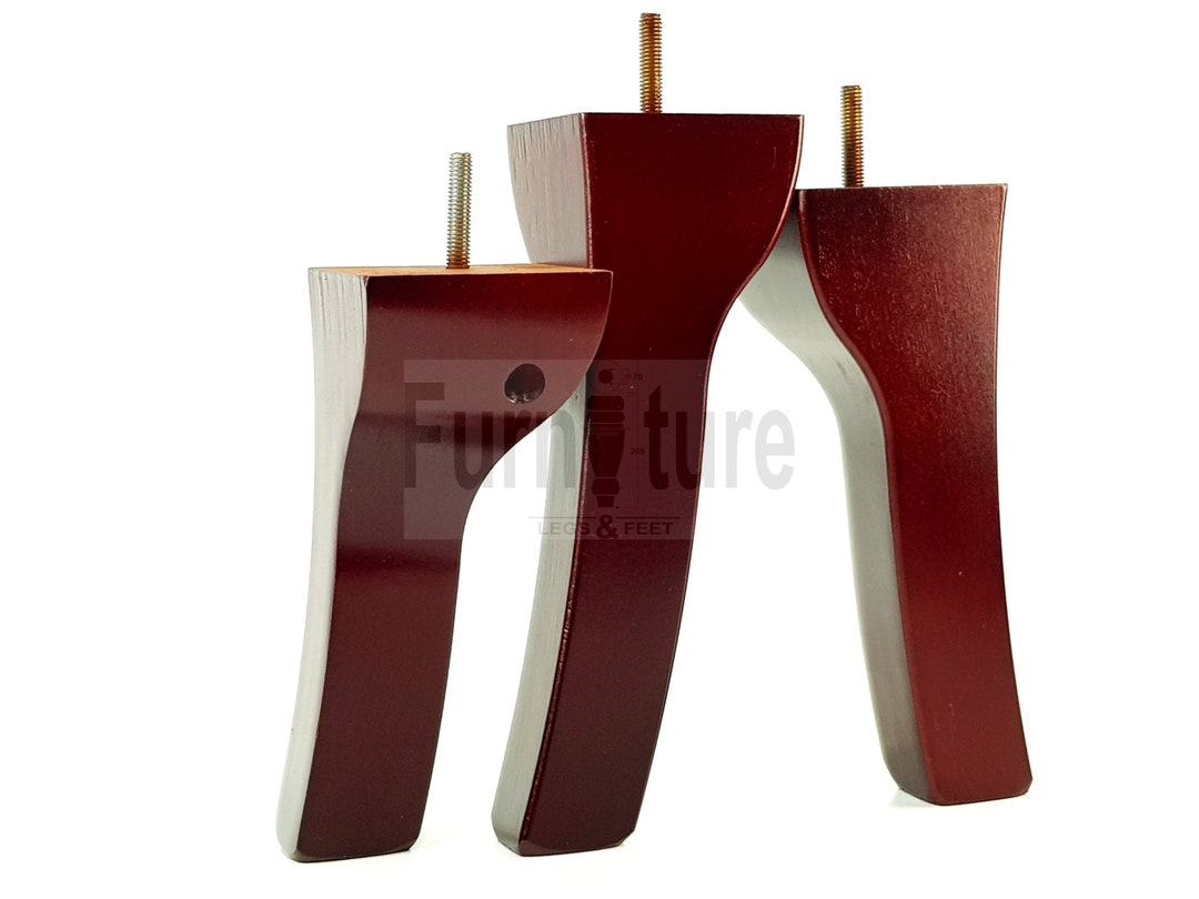 4 Solid Wood Mahogany Furniture Feet Square Curved Legs 180mm - 225mm ...