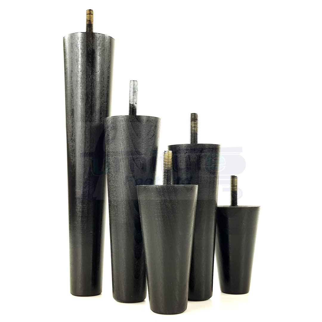 4 Round Black Solid Wood Turned Furniture Feet 100mm to 240mm High Mid ...