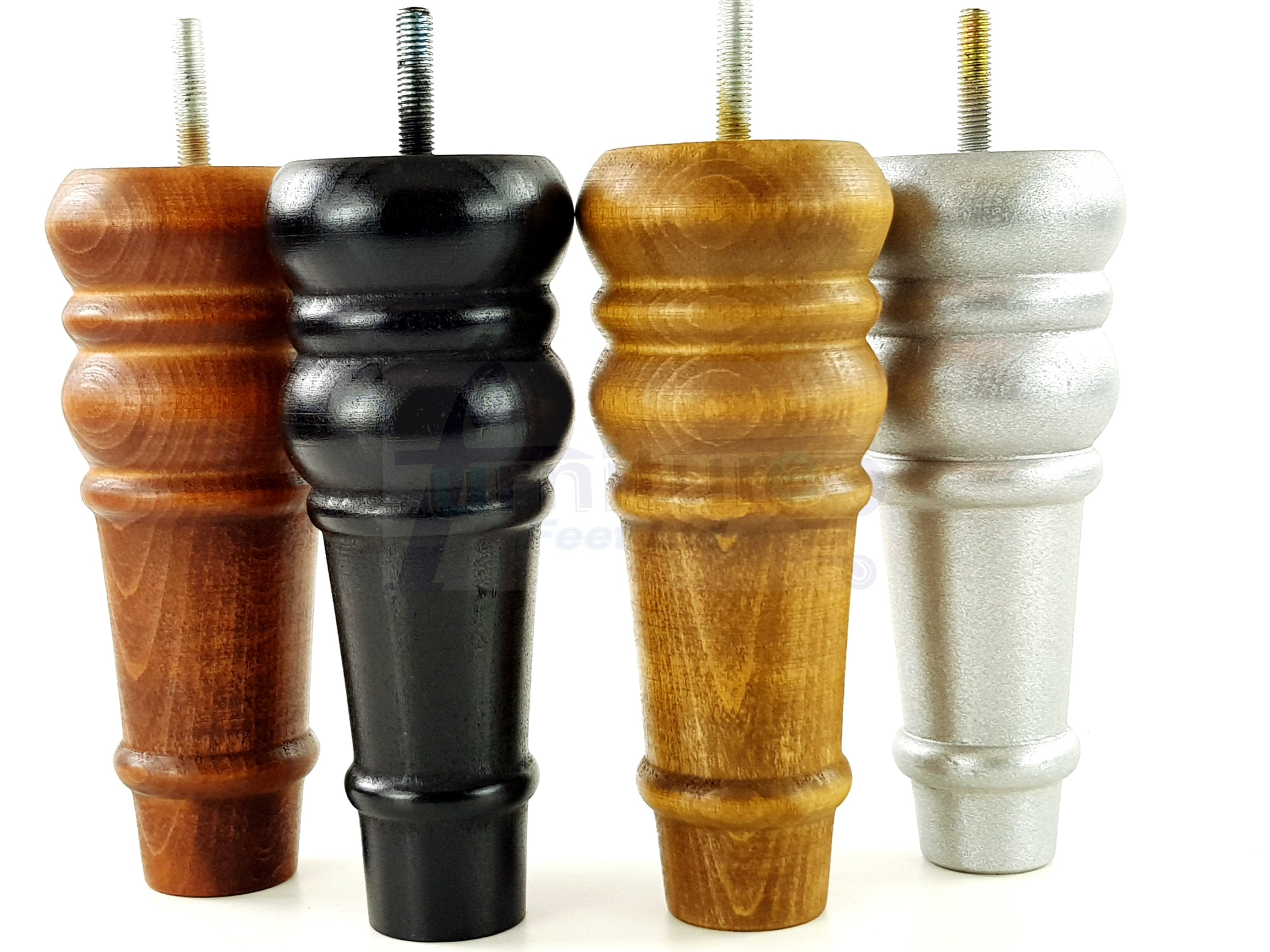 Set of 4 Solid Wooden Turned Furniture Legs Replacement Bun Feet 165mm ...
