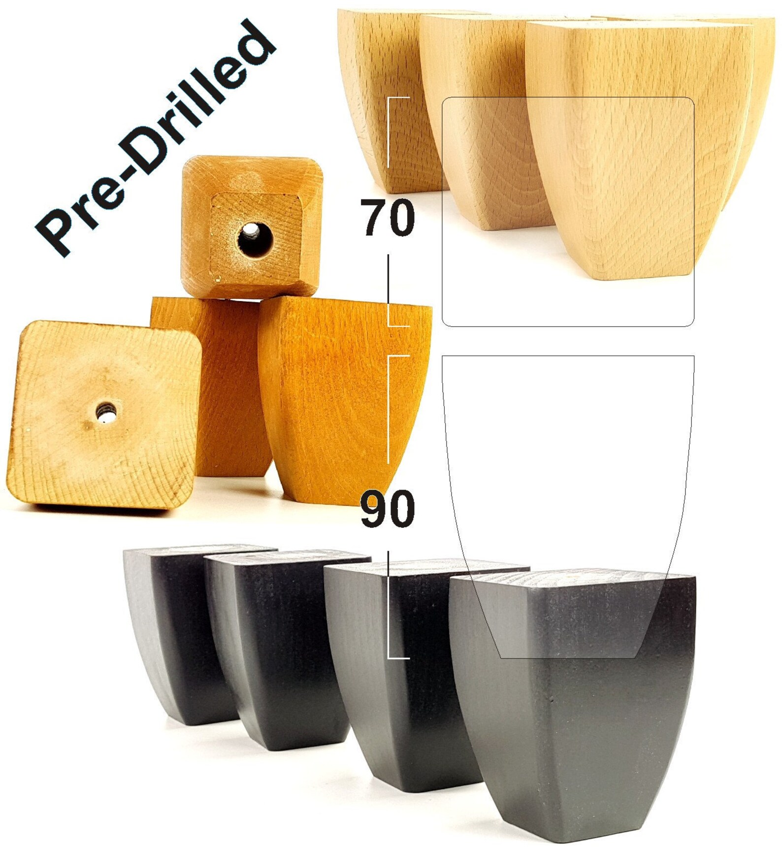 Solid Wood Square Furniture Feet Multiple Colours Replacement - Etsy