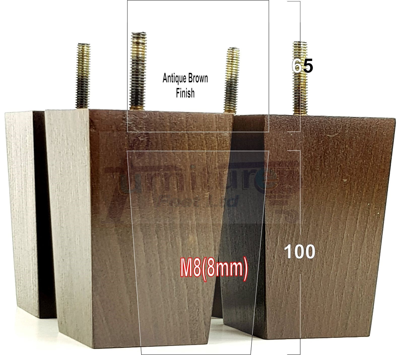 Solid Wood Furniture Feet Square Replacement Block Tapered Legs 100mm ...