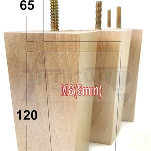 Solid Wood Furniture Feet Square Replacement Block Tapered Legs 120mm ...