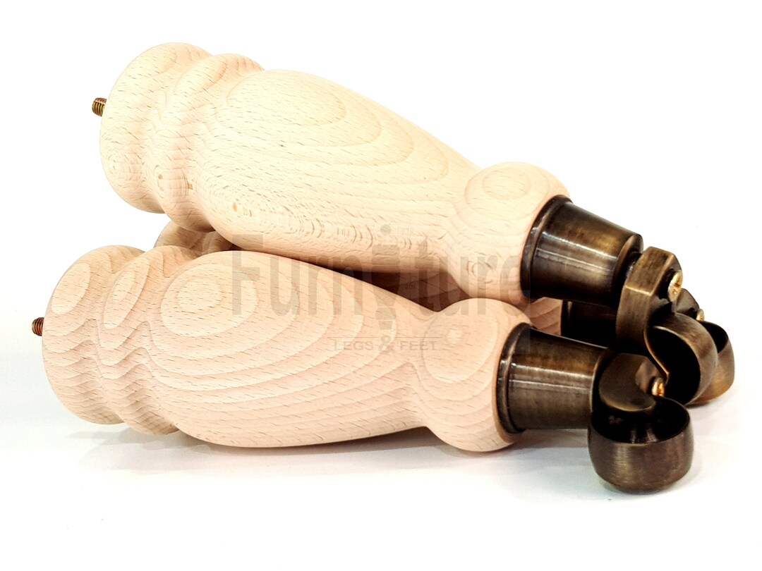 Antique Brass Castor Feet 250mm High Wooden Turned Replacement ...