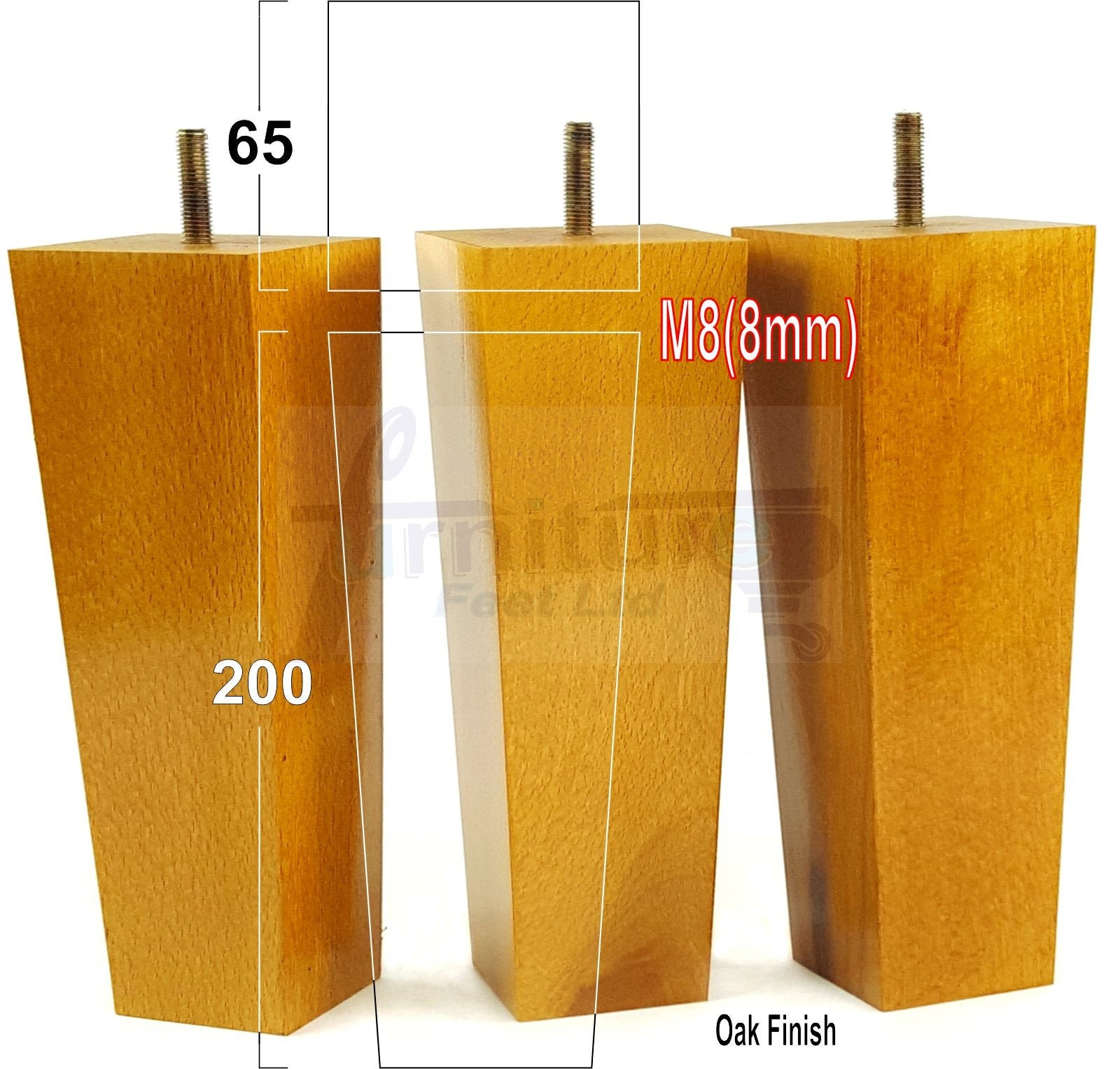 Solid Wood Furniture Feet Square Replacement Block Tapered Legs 200mm ...