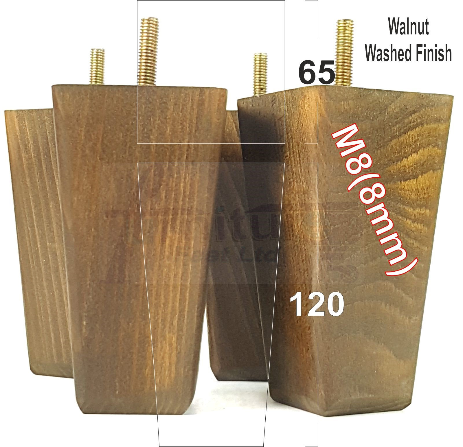 Dark Walnut Wash Solid Wood Furniture Feet Replacement Legs 120mm to ...